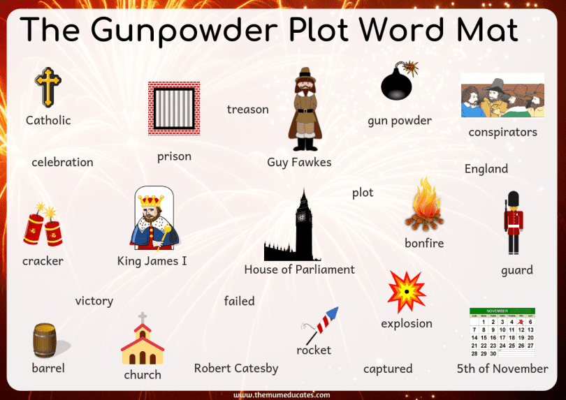 The Gunpowder Plot Word Mat and Printable - The Mum Educates