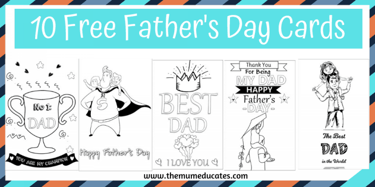 10 Free Father's Day Cards - Fun Colouring Cards - The Mum Educates