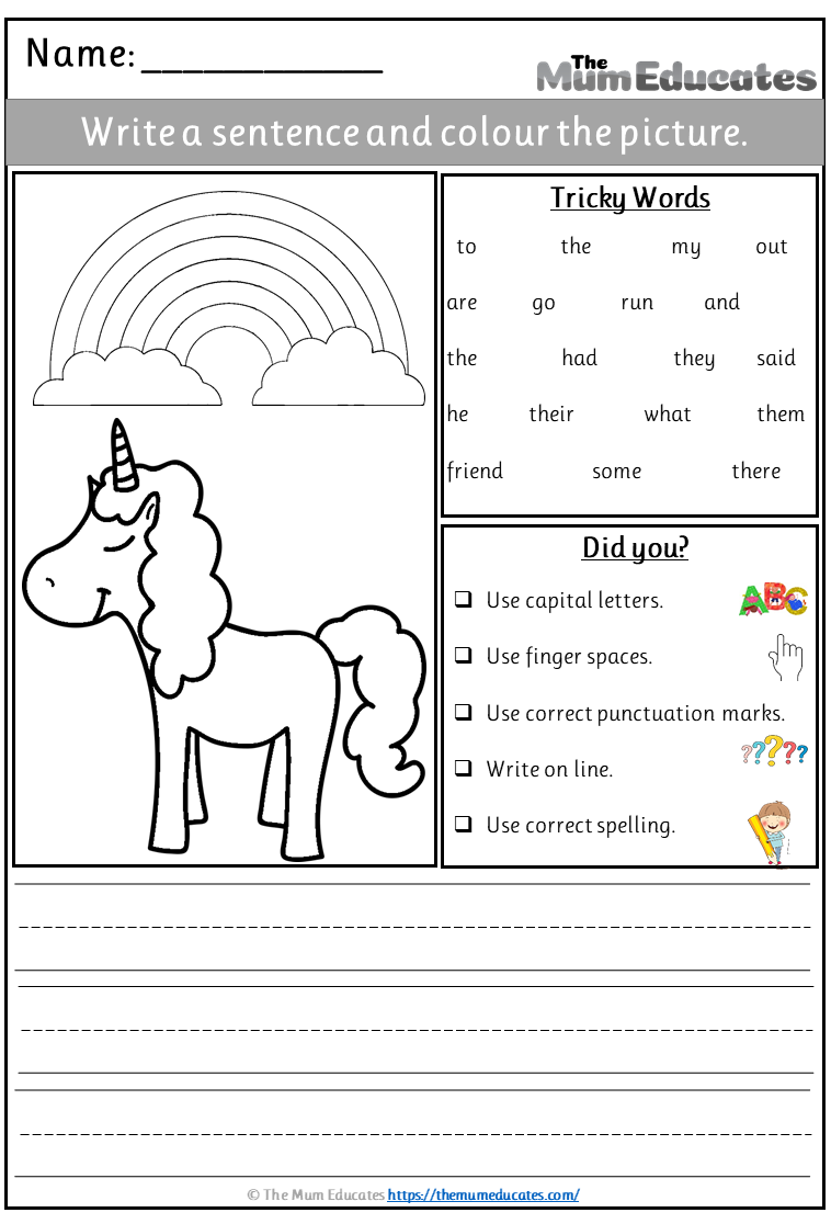 FREE Simple Sentence Writing Picture Prompts for kids - The Mum Educates