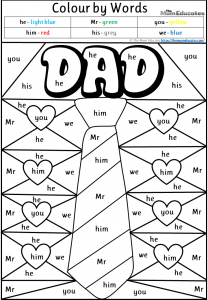 Father's Day Colour by word Colouring sheets - Free Printable - The Mum ...