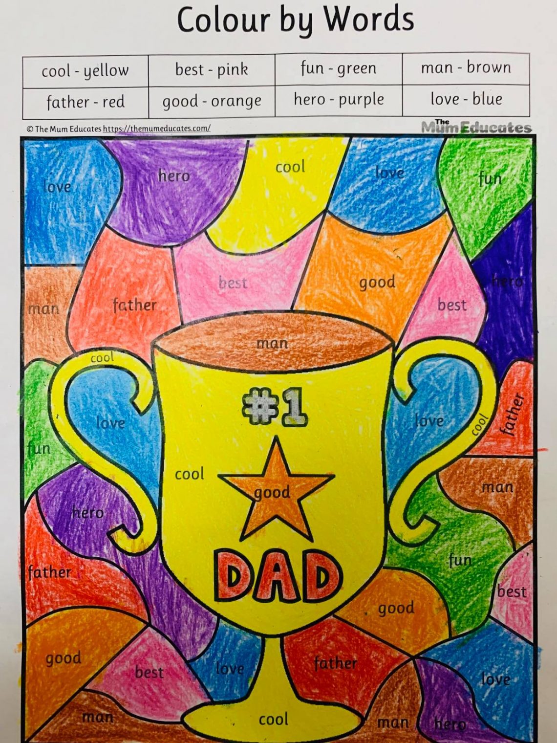Father's Day Colour by word Colouring sheets - Free Printable - The Mum ...