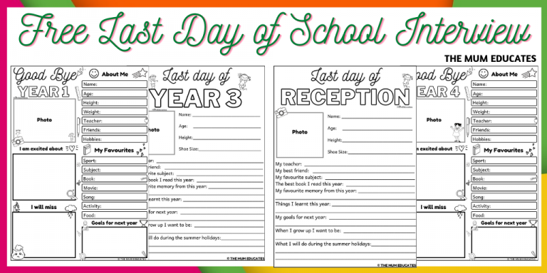 Free Printable Last Day of School Interview - The Mum Educates