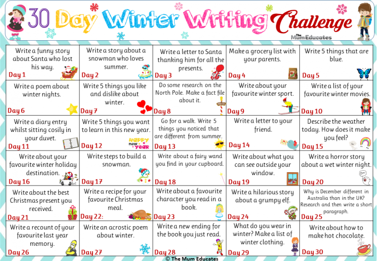 30 Day Winter Writing Challenge - FREE Printable - The Mum Educates