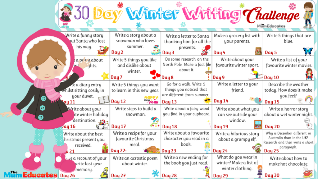 30 Day Winter Writing Challenge - FREE Printable - The Mum Educates