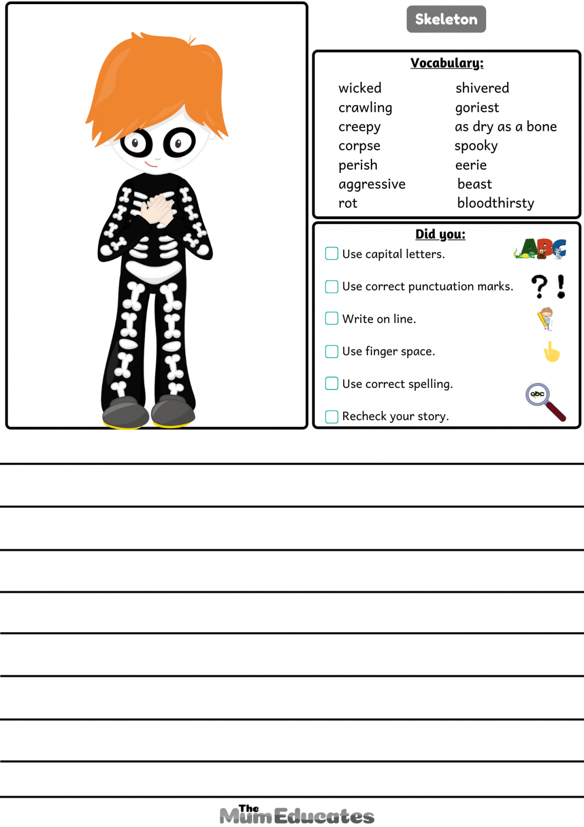 Free Halloween Character Description Writing Frames - The Mum Educates