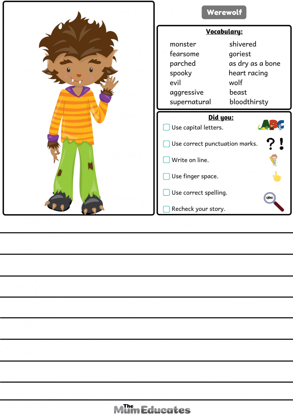 Free Halloween Character Description Writing Frames - The Mum Educates