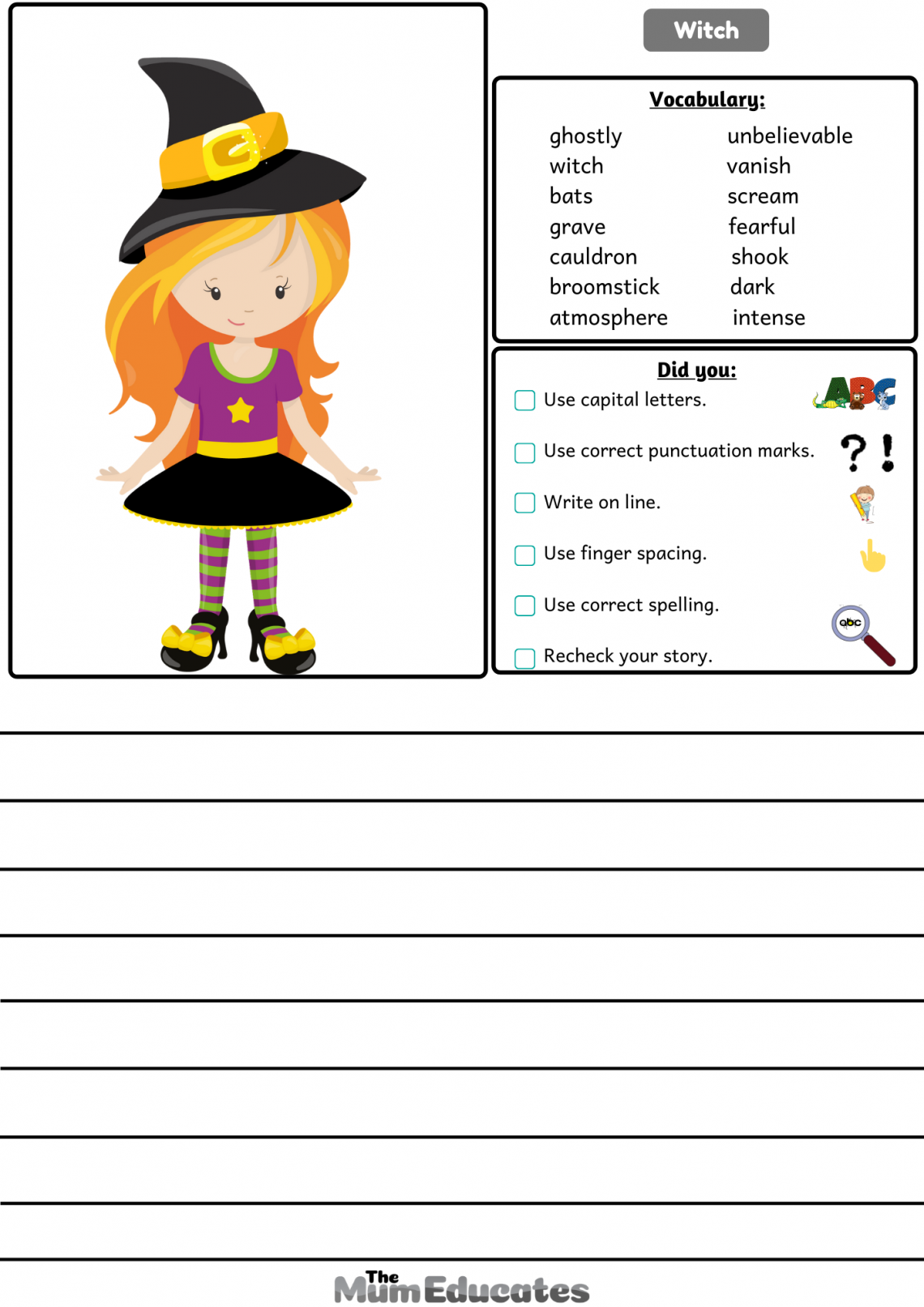 Free Halloween Character Description Writing Frames - The Mum Educates