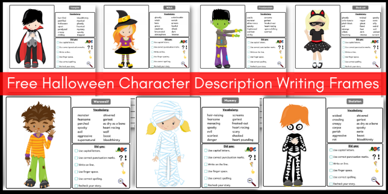 Free Halloween Character Description Writing Frames - The Mum Educates