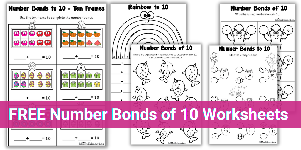 10 Printable Number Bonds Math Worksheets Numbers To 20 Sweden 