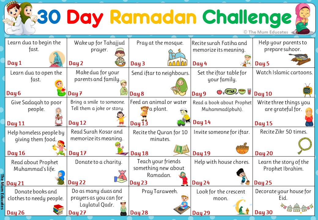30 Day Kids Ramadan Challenge - Free printable - The Mum Educates