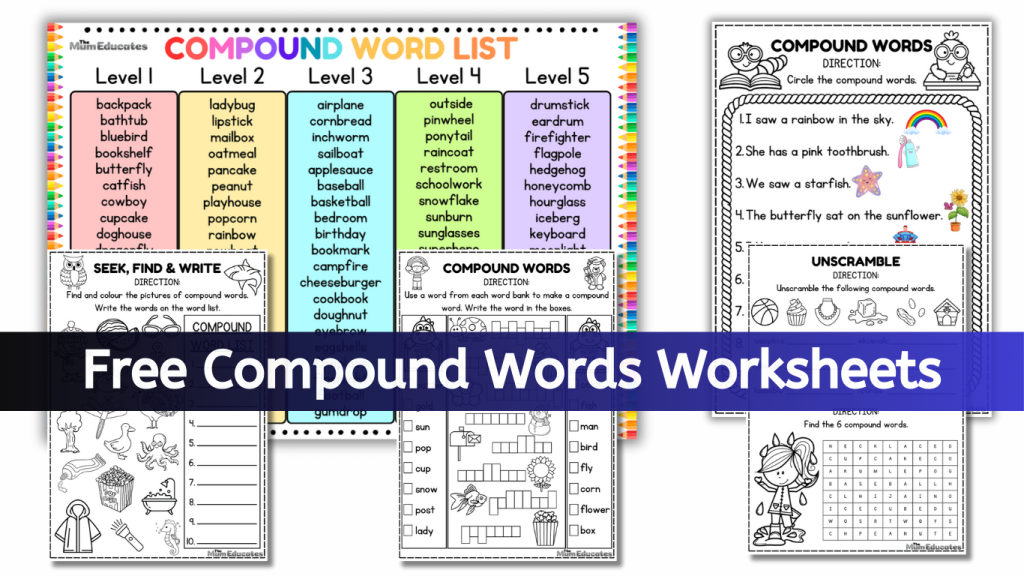 Free Compound Words List and Worksheets - The Mum Educates