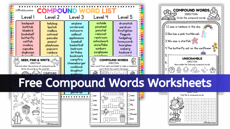 Free Compound Words List and Worksheets - The Mum Educates
