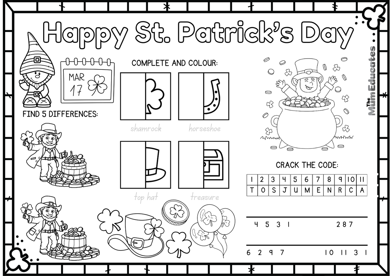 St Patrick's Day Kindergarten Worksheets - FREE - The Mum Educates