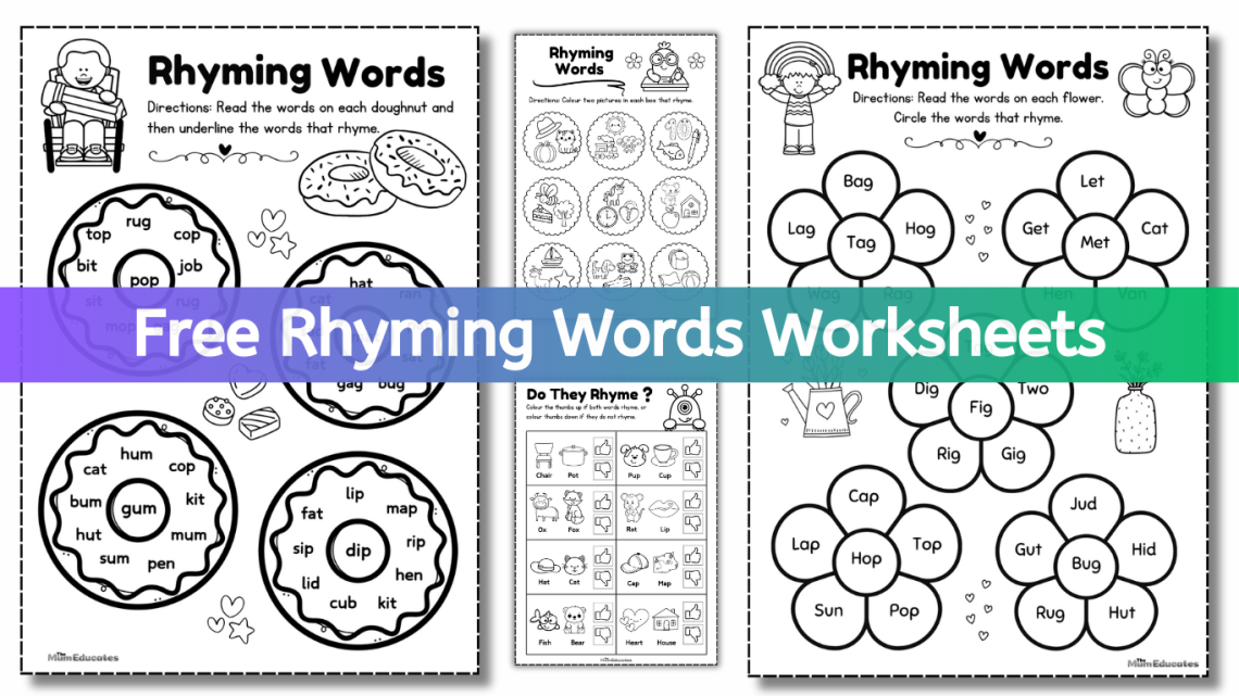Free Rhyming Words Worksheets - The Mum Educates