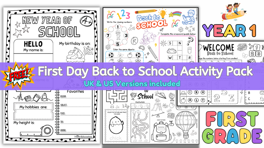 First Day Back to School Activity Pack Grade 1 - Year 1 - FREE - The ...