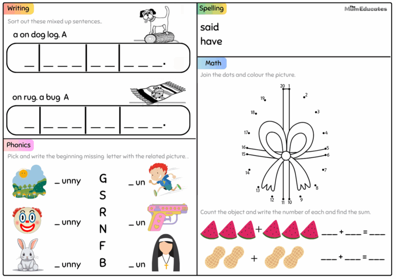 Reception Worksheets - The Mum Educates